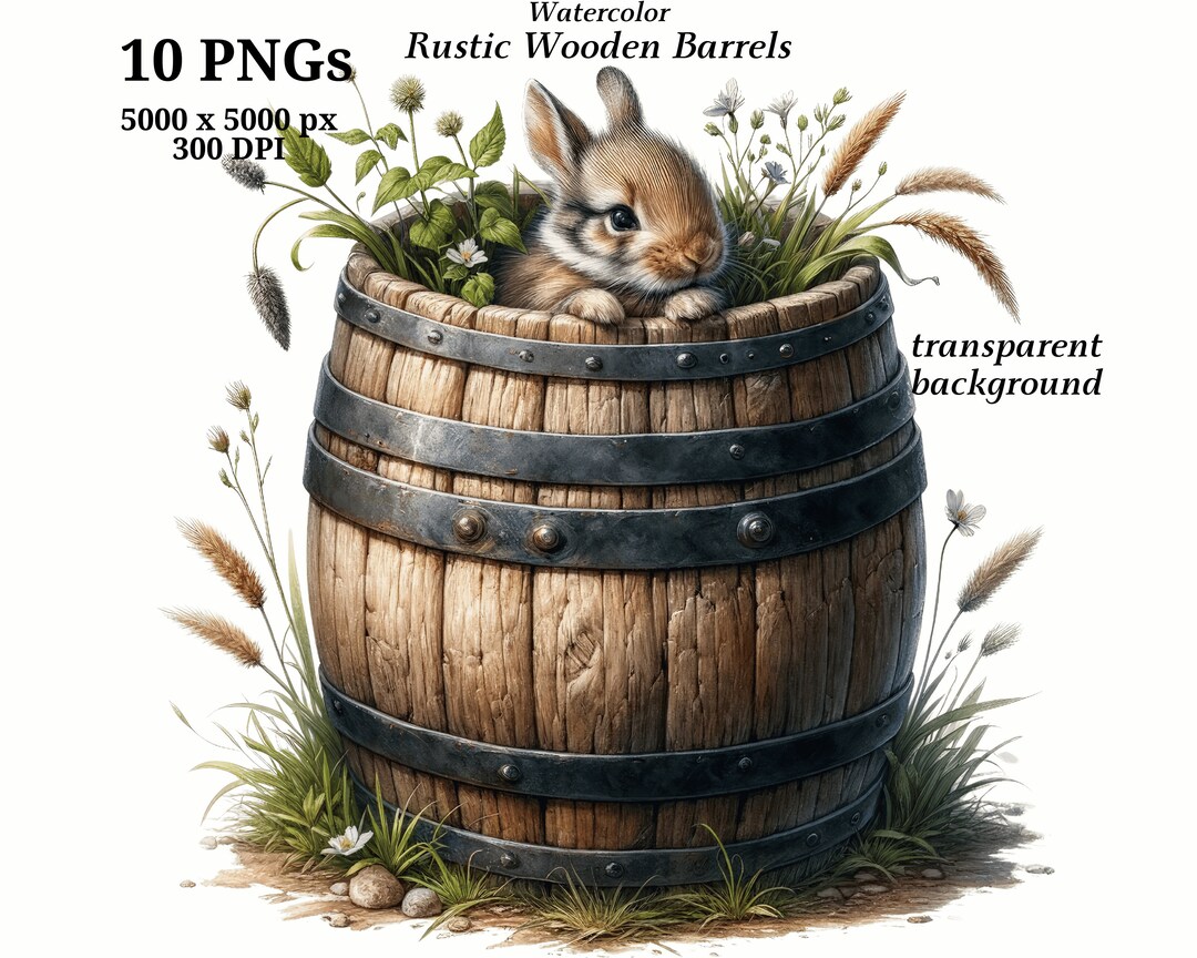 Rustic Wooden Barrels Clipart, 10 High Quality Pngs, Digital Download ...