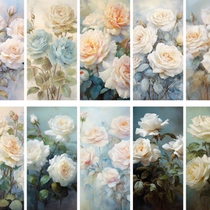 Romantic White Roses Papers, 20 High Quality Jpgs, Vintage Illustration ...