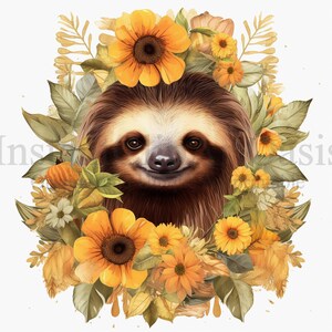 Sunflower Sloth Clipart, 10 High Quality Jpgs, Nursery Art, Digital ...