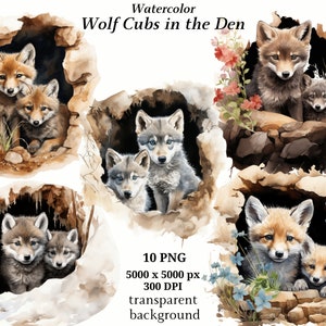 Wolf Cubs in the Den Clipart - 10 High Quality Pngs, Digital Download ...