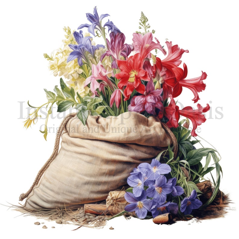 Sack & Wildflowers Clipart, 10 High Quality Pngs, Digital Download ...