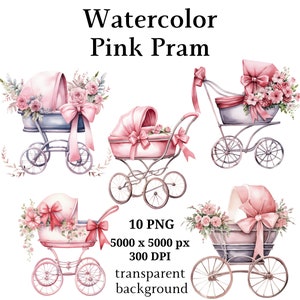 Pink Pram Clipart, 10 High Quality Pngs, Nursery Clipart, Digital ...