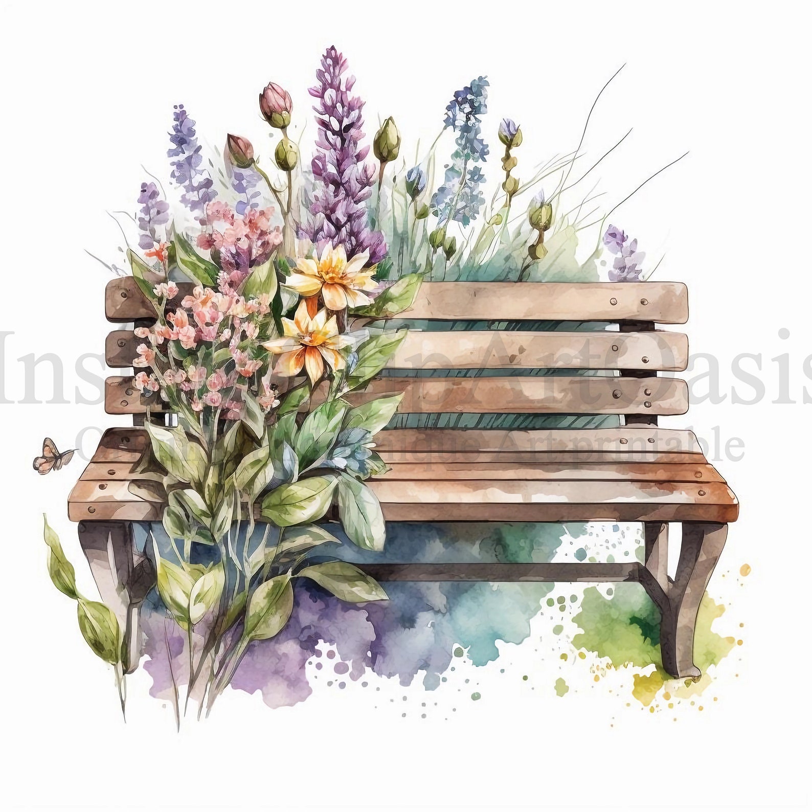 Floral Bench Clipart, 10 High Quality Jpgs, Nursery Art, Instant ...