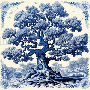 Blue Delft Trees Clipart - 10 High Quality Jpgs, Dutch Tile, Vintage Illustration, Card Making ...