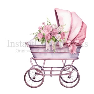 Pink Pram Clipart, 10 High Quality Pngs, Nursery Clipart, Digital ...