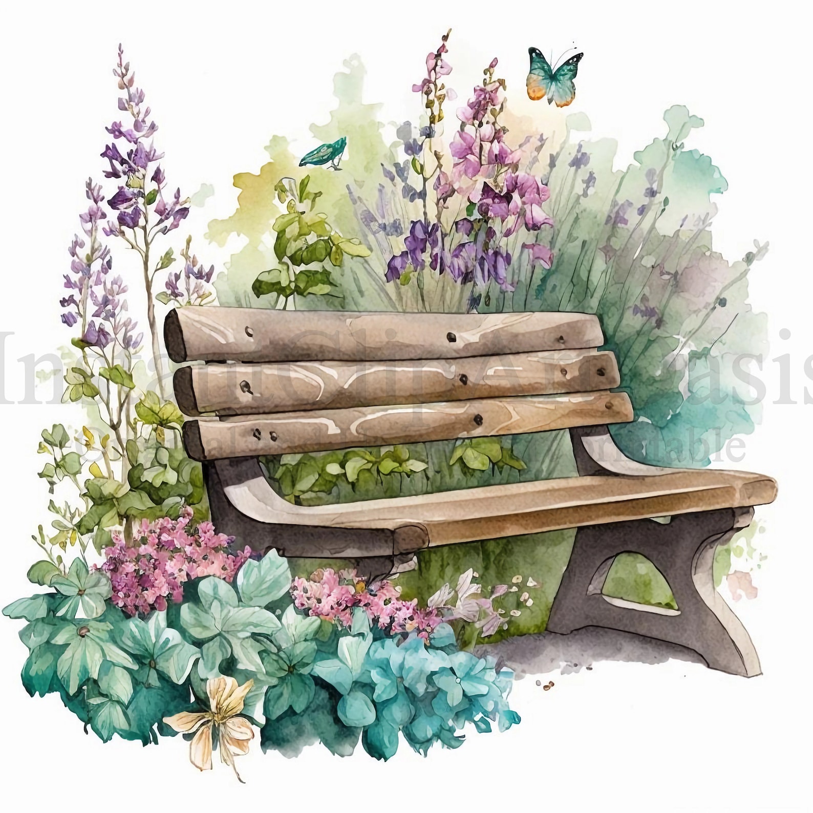 Floral Bench Clipart, 10 High Quality Jpgs, Nursery Art, Instant ...