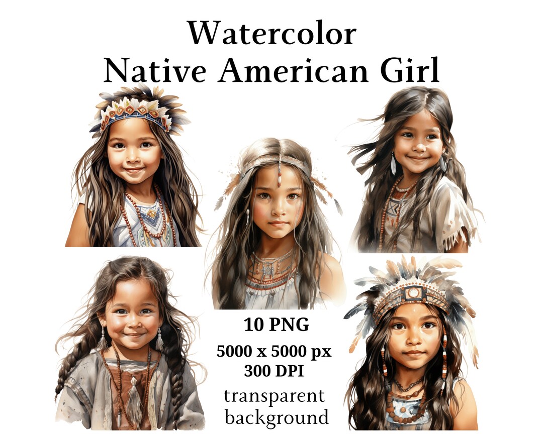 Native American Girl Clipart, 10 High Quality Pngs, Digital Download ...
