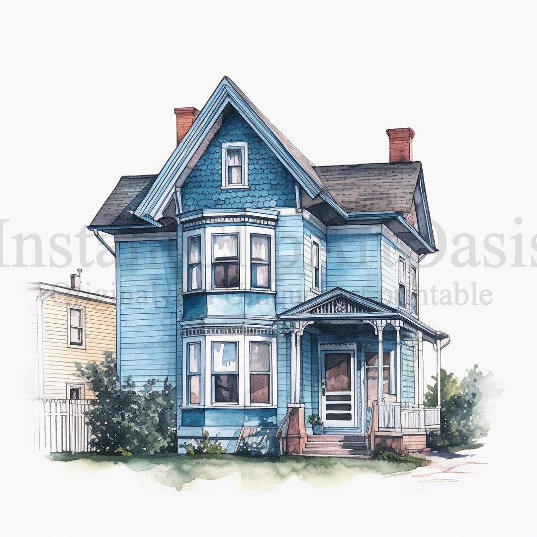 Blue Houses Clipart, 10 High Quality Jpgs, Sea Art, Instant Digital ...