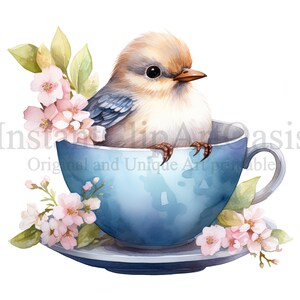 Cute Bird in a Cup Clipart, 10 High Quality Jpgs, Instant Digital ...