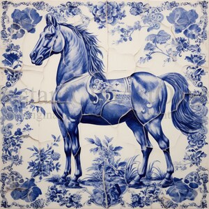 Blue Delft Horse Clipart - 10 High Quality Jpgs, Dutch Tile, Vintage ...