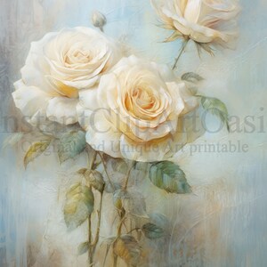 Romantic White Roses Papers, 20 High Quality Jpgs, Vintage Illustration ...