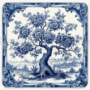 Blue Delft Trees Clipart - 10 High Quality Jpgs, Dutch Tile, Vintage ...