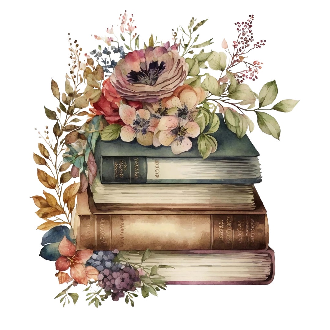 Floral Books Clipart, 10 High Quality Pngs, Nursery Art, Instant ...