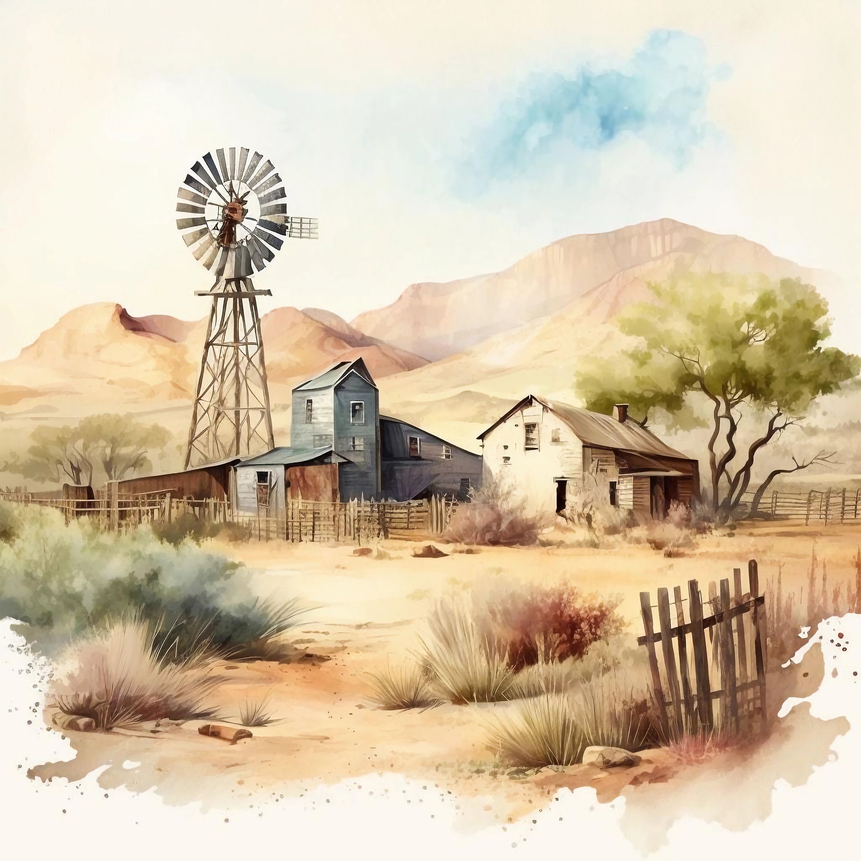Old West Landscape Clipart 10 High Quality Jpgs Watercolor - Etsy UK