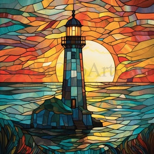 Lighthouse Clipart |set 2| 10 High Quality Jpgs, Stained Glass, Digital ...
