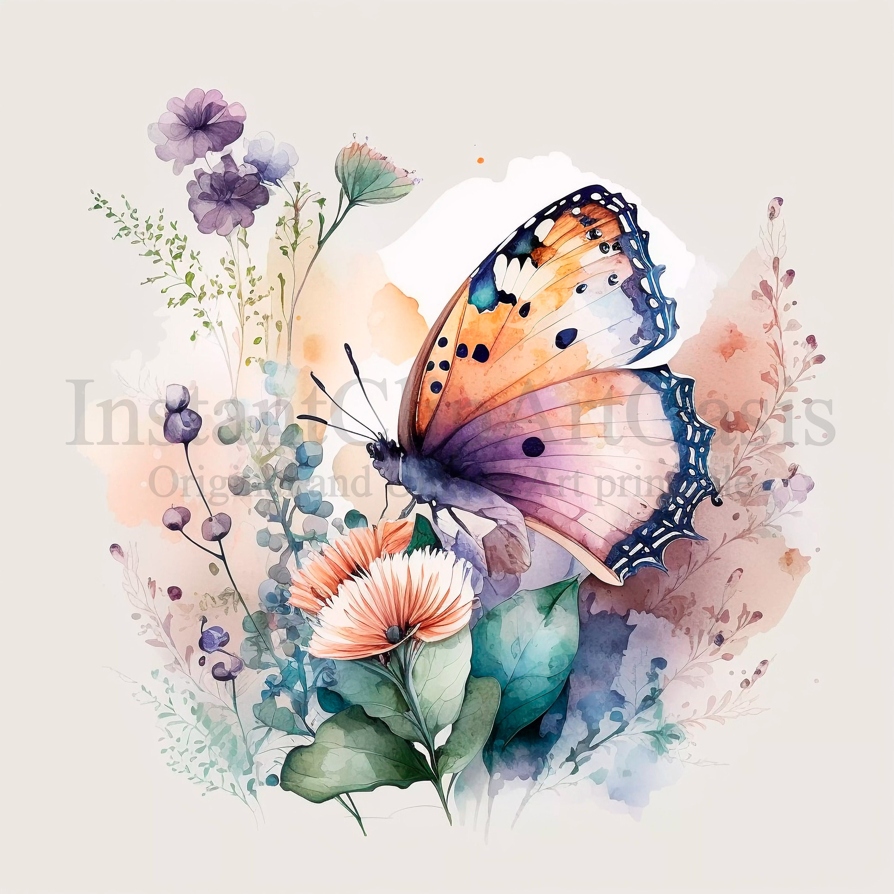 Flowers Butterfly Clipart, 10 High Quality Jpgs, Nursery Art | Card ...