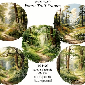 Forest Trail Frames Clipart, 10 High Quality Pngs, Watercolor Art ...