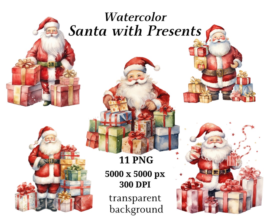 Santa With Presents Clipart, 11 High Quality Pngs, Christmas Clipart ...