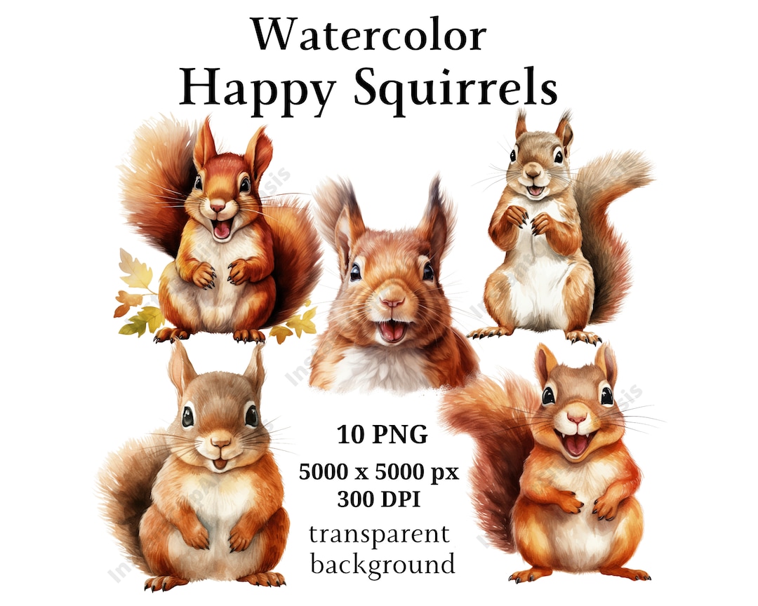 Happy Squirrels Clipart, 10 High Quality Pngs, Nursery Art | Card ...