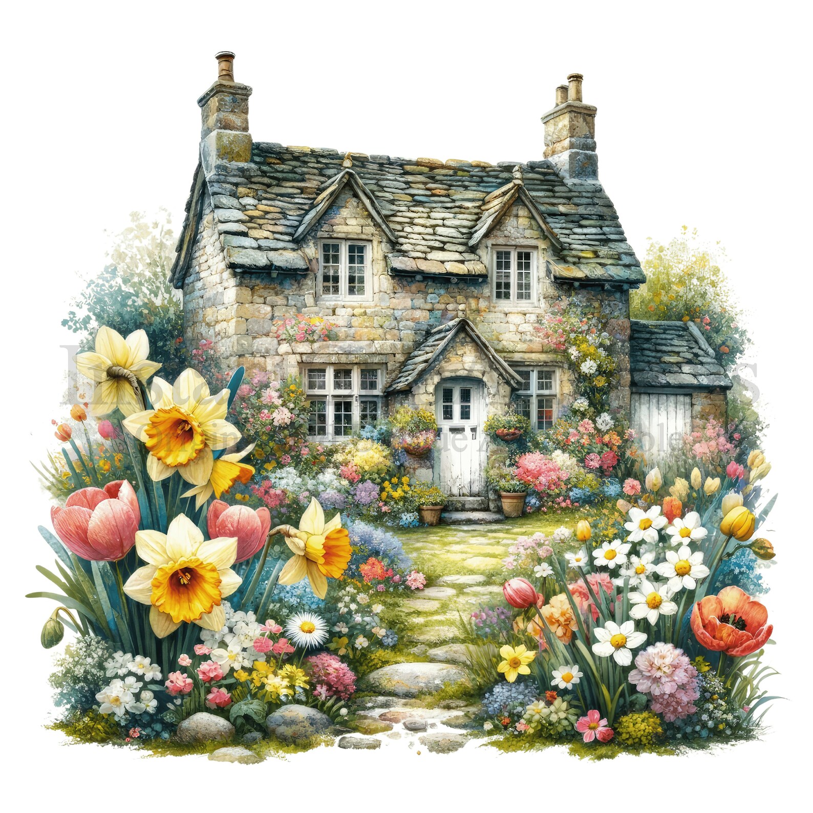 Spring Cottages Clipart - 10 High Quality Pngs, Digital Planners, Junk ...