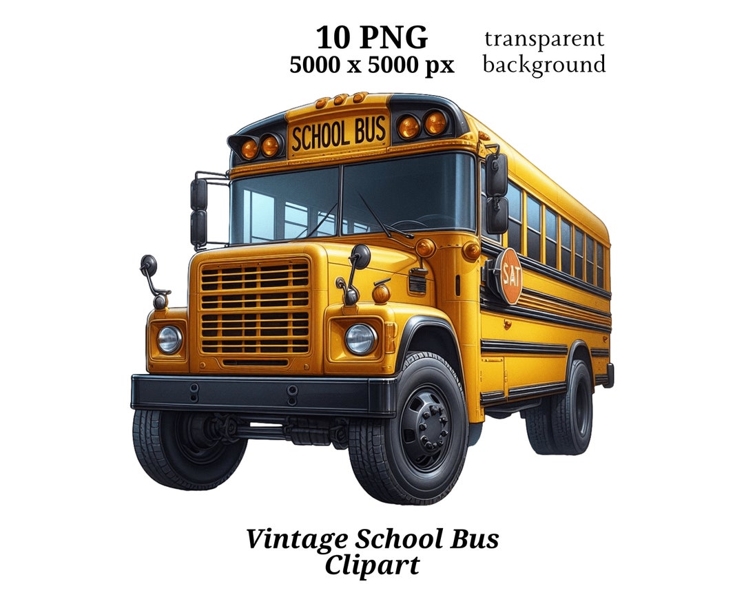 Vintage School Bus Clipart, 10 High Quality Pngs | Retro Yellow Bus ...