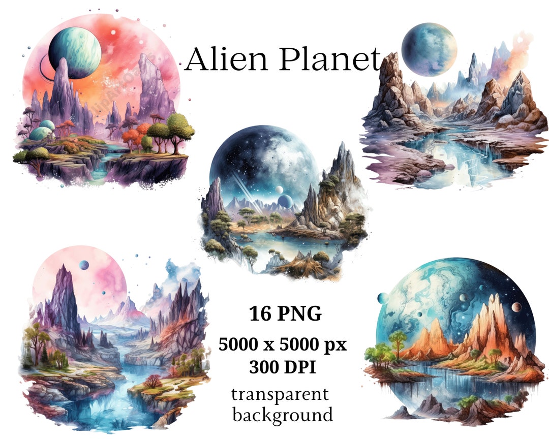 Alien Planet Clipart, 16 High Quality Pngs, Nursery Art, Digital ...