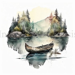 Vintage Canoe Clipart, 9 High Quality Jpgs, Watercolor Art, Digital ...