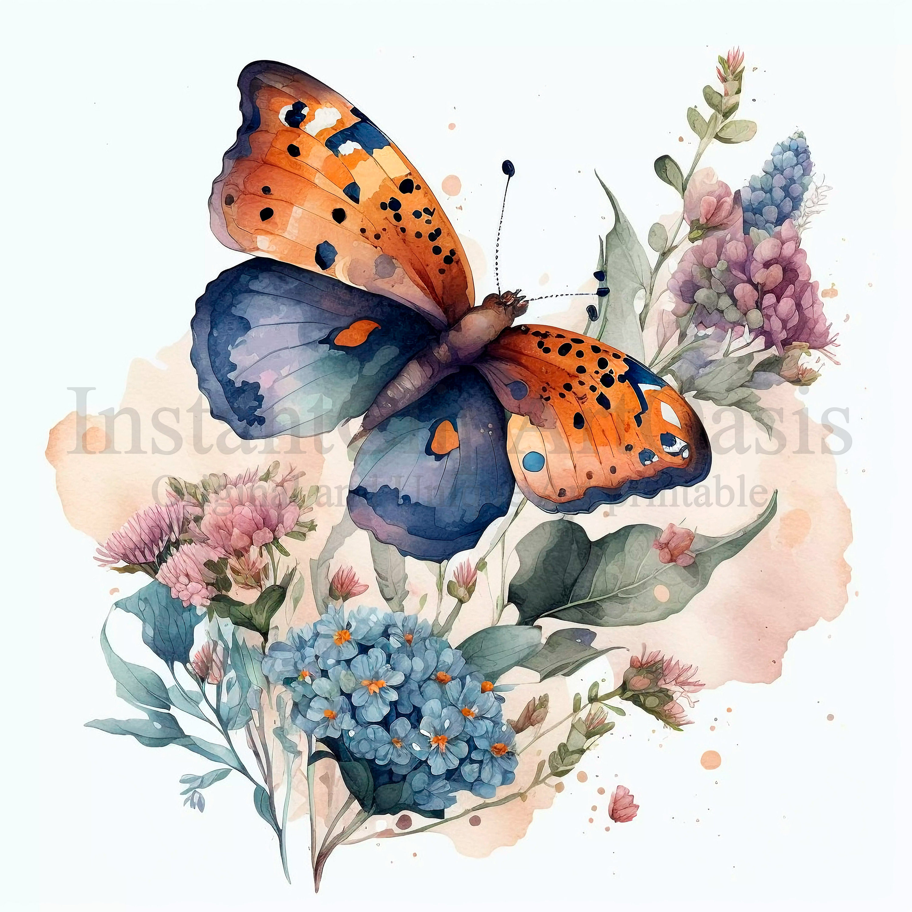Flowers Butterfly Clipart, 10 High Quality Jpgs, Nursery Art | Card ...