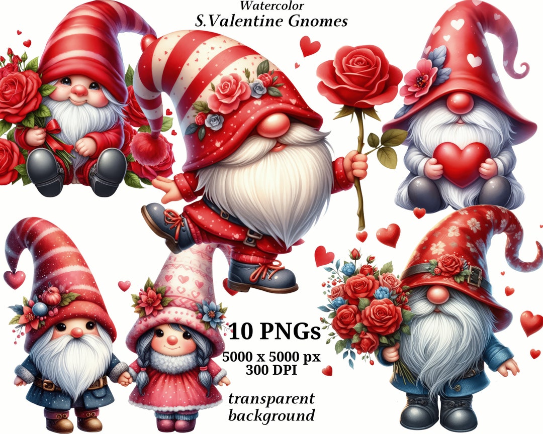 Valentine's Day Gnomes Clipart, 10 High Quality Pngs, Digital Download ...