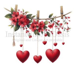 Hanging Hearts Clipart, 10 High Quality Pngs, Digital Download, Card ...
