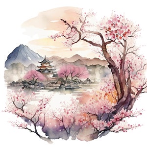 Japanese Landscape Clipart, 10 High Quality Pngs, Watercolor Art ...