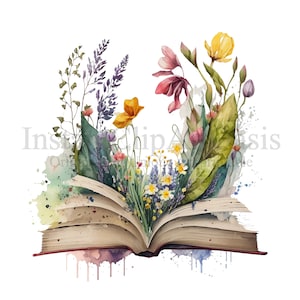 Floral Books Clipart | Set-2 | 10 High Quality Pngs, Nursery Art ...