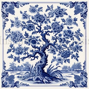 Blue Delft Trees Clipart - 10 High Quality Jpgs, Dutch Tile, Vintage ...