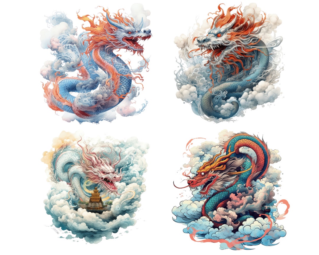 Chinese Dragons Clipart, 8 High Quality Pngs, Fantasy Dragon, Instant ...