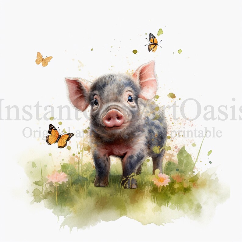 Piglet & Butterflies Clipart, 8 High Quality Jpgs, Nursery Art | Card ...