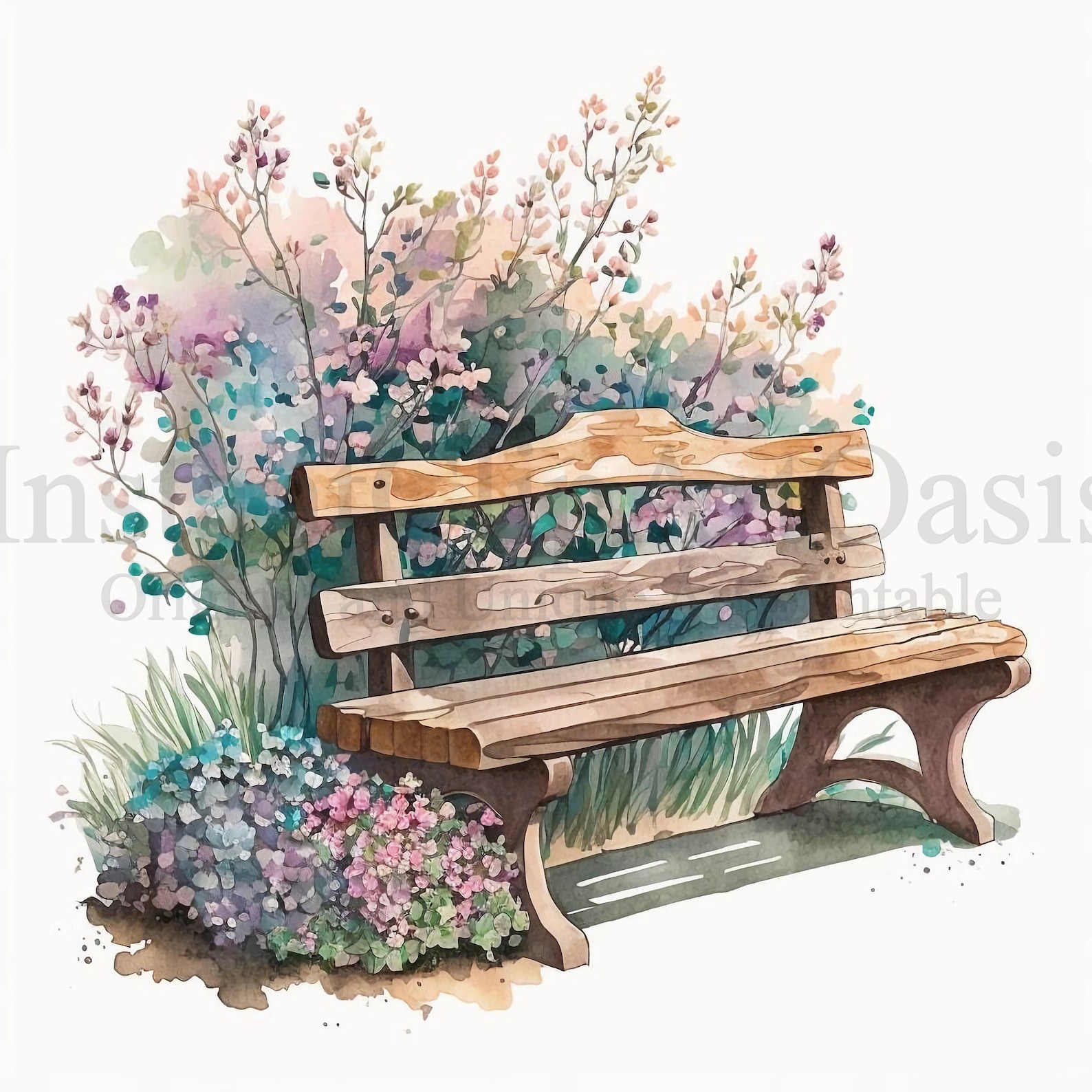 Floral Bench Clipart, 10 High Quality Jpgs, Nursery Art, Instant ...