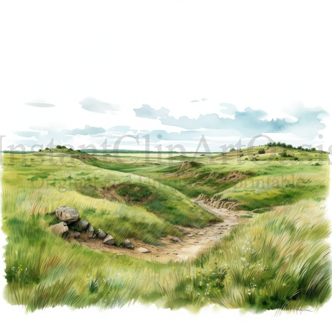 Steppe Landscape Clipart, 10 High Quality Jpgs, Watercolor Art, Digital ...