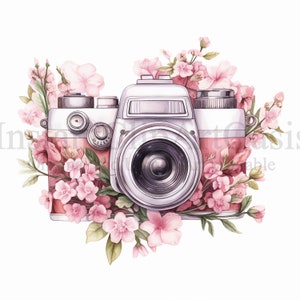 Floral Cameras Clipart, 8 High Quality Jpgs, Art, Instant Digital ...