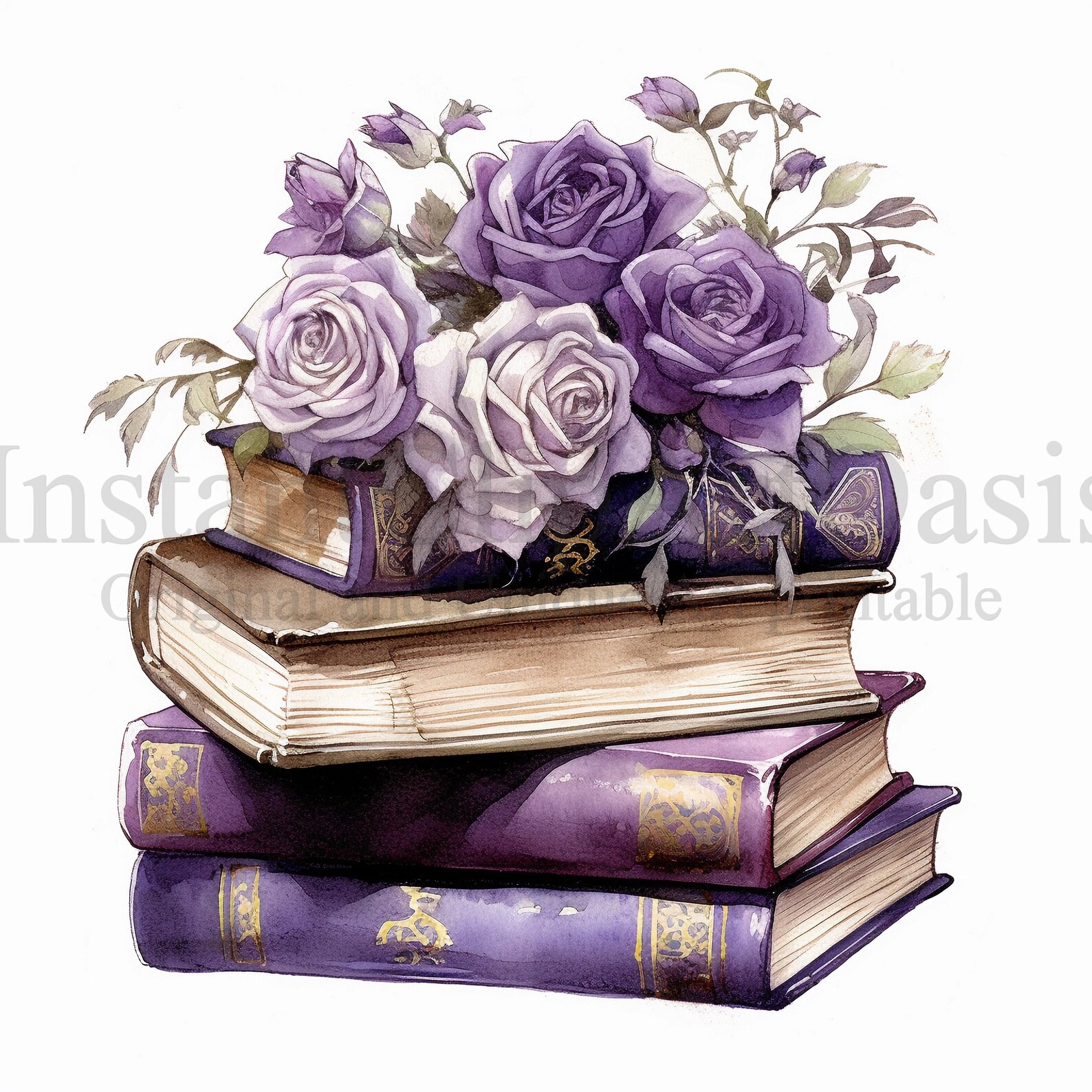 Stack of Purple Books Clipart, 10 High Quality Jpgs, Nursery Art ...