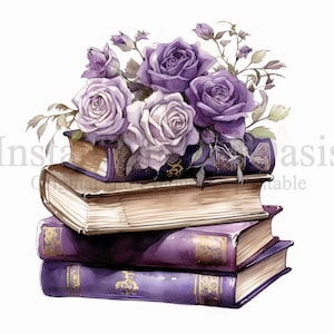 Stack of Purple Books Clipart, 10 High Quality Jpgs, Nursery Art ...