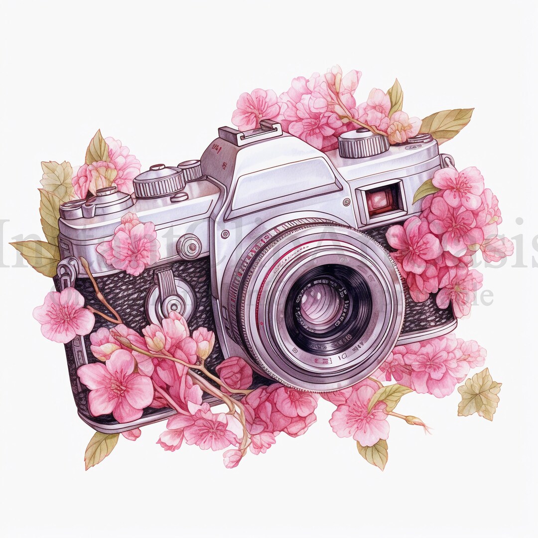 Floral Cameras Clipart, 8 High Quality Jpgs, Art, Instant Digital ...