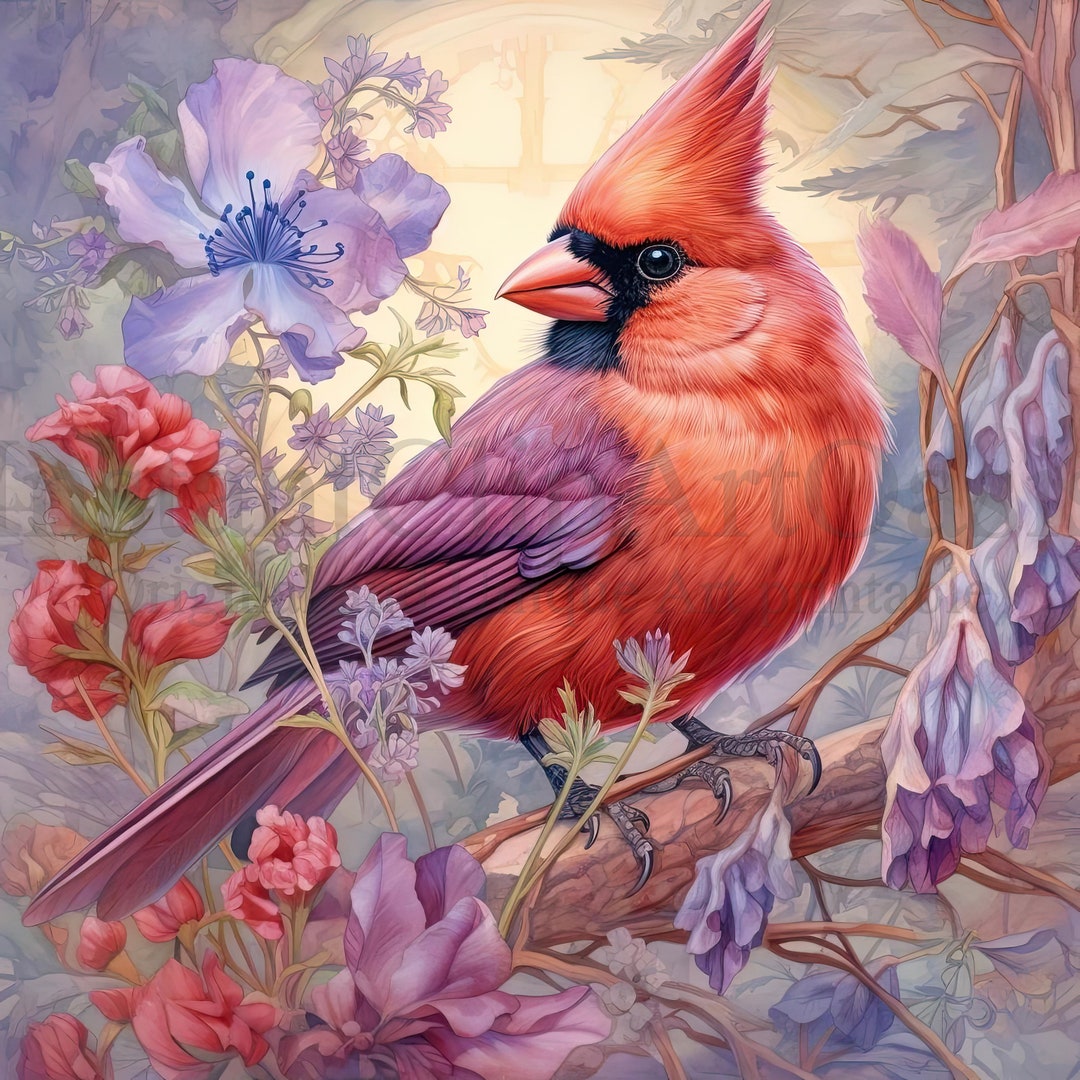 Vintage Red Cardinal Clipart, 9 High Quality Jpgs, Vintage Illustration ...