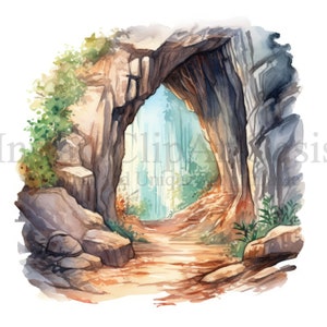 Watercolor Forest Cave Clipart, 10 High Quality Jpgs, Digital Download ...