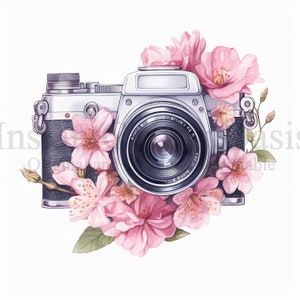 Floral Cameras Clipart, 8 High Quality Jpgs, Art, Instant Digital ...