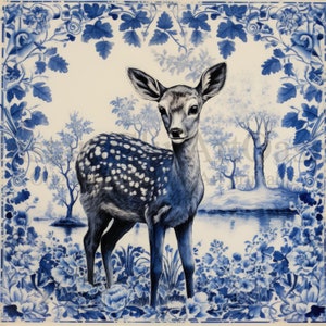 Blue Delft Fawn Clipart - 10 High Quality Jpgs, Dutch Tile, Vintage ...