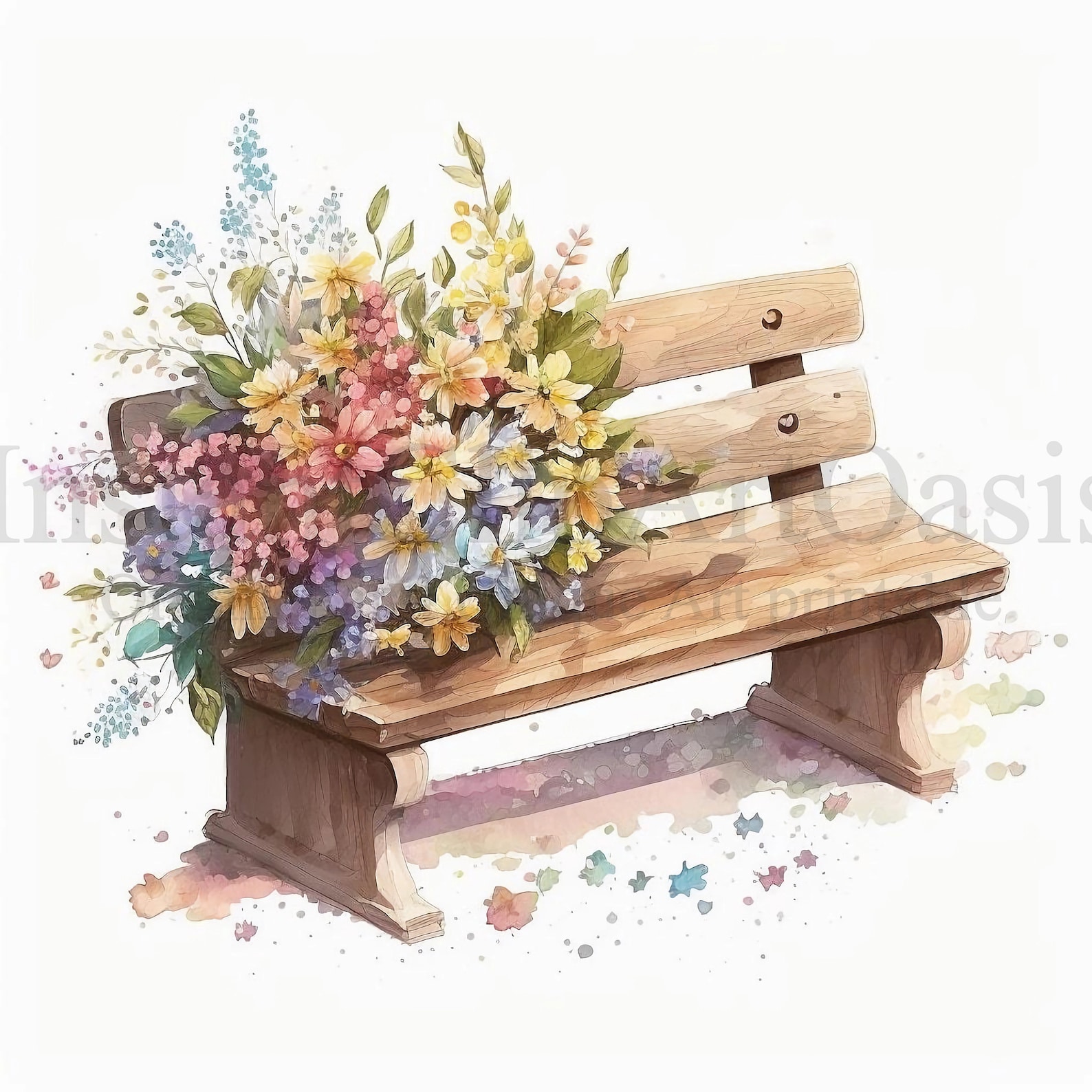 Floral Bench Clipart, 10 High Quality Jpgs, Nursery Art, Instant ...