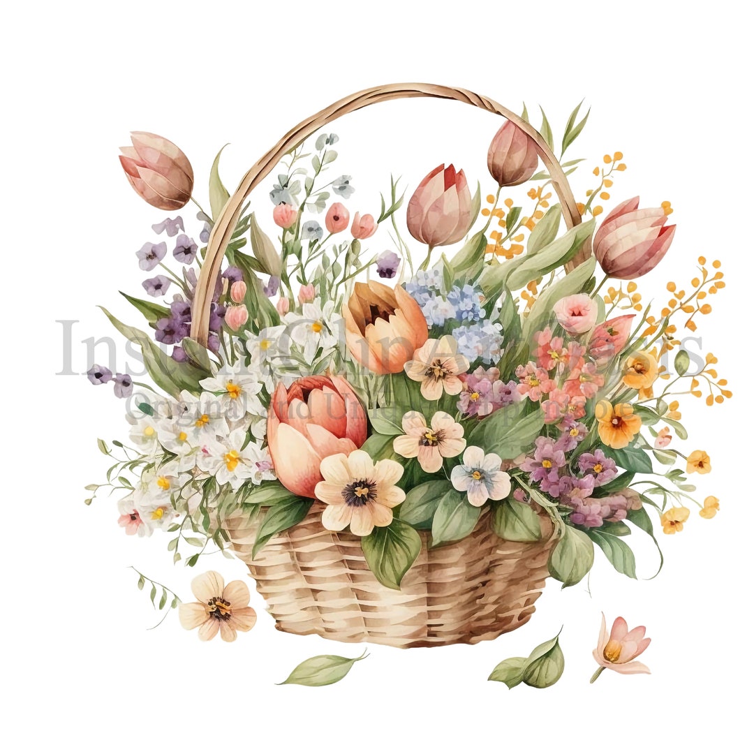 Flower Basket Clipart, 10 High Quality Pngs, Junk Journaling, Digital ...
