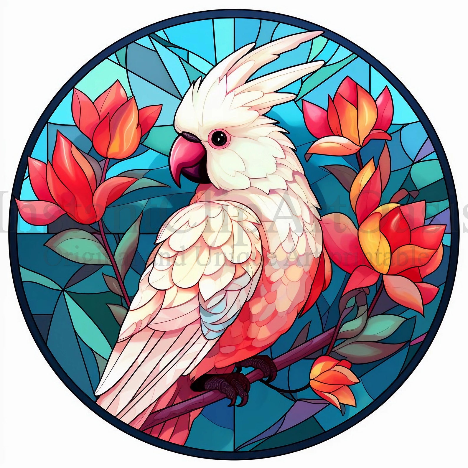 Stained Glass Cockatoo, 10 High Quality Jpgs, Stained Glass, Digital ...