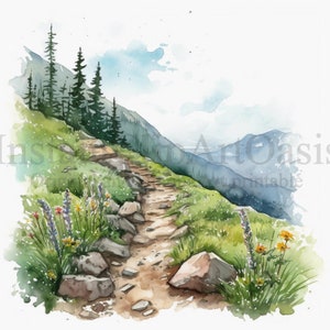 Mountain Trail Clipart, 12 High Quality Jpgs, Watercolor Art, Digital ...