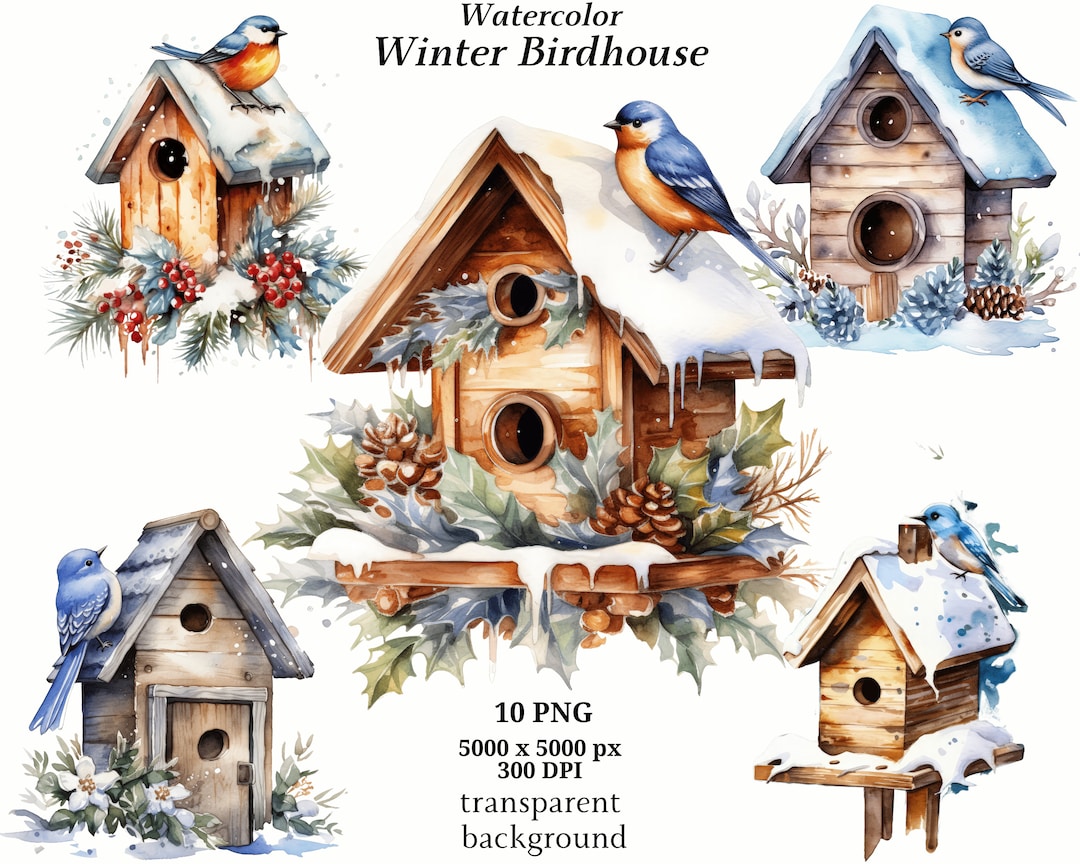Winter Birdhouse Clipart, 10 High Quality Pngs, Instant Digital ...